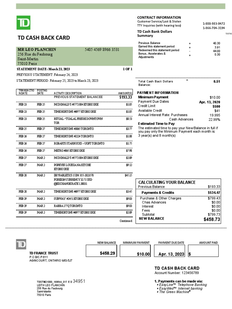 TD-Bank-Statement-BankStatements.net_ | PDF | Credit Card | Payments