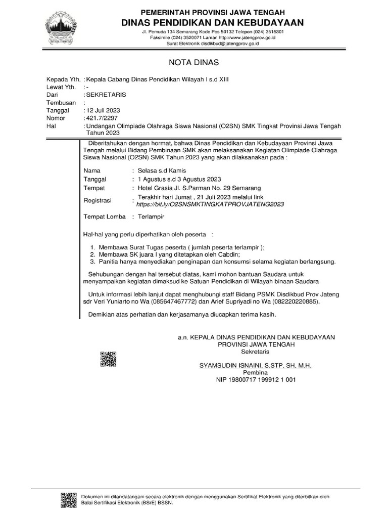 Surat Undangan Peserta O2sn 2023 | PDF