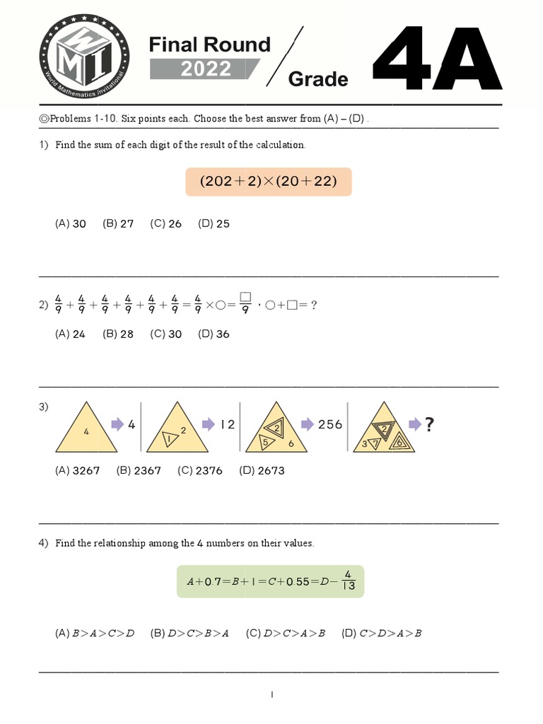 2022 WMI Final G04 Paper A | PDF | Applied Mathematics | Elementary Mathematics