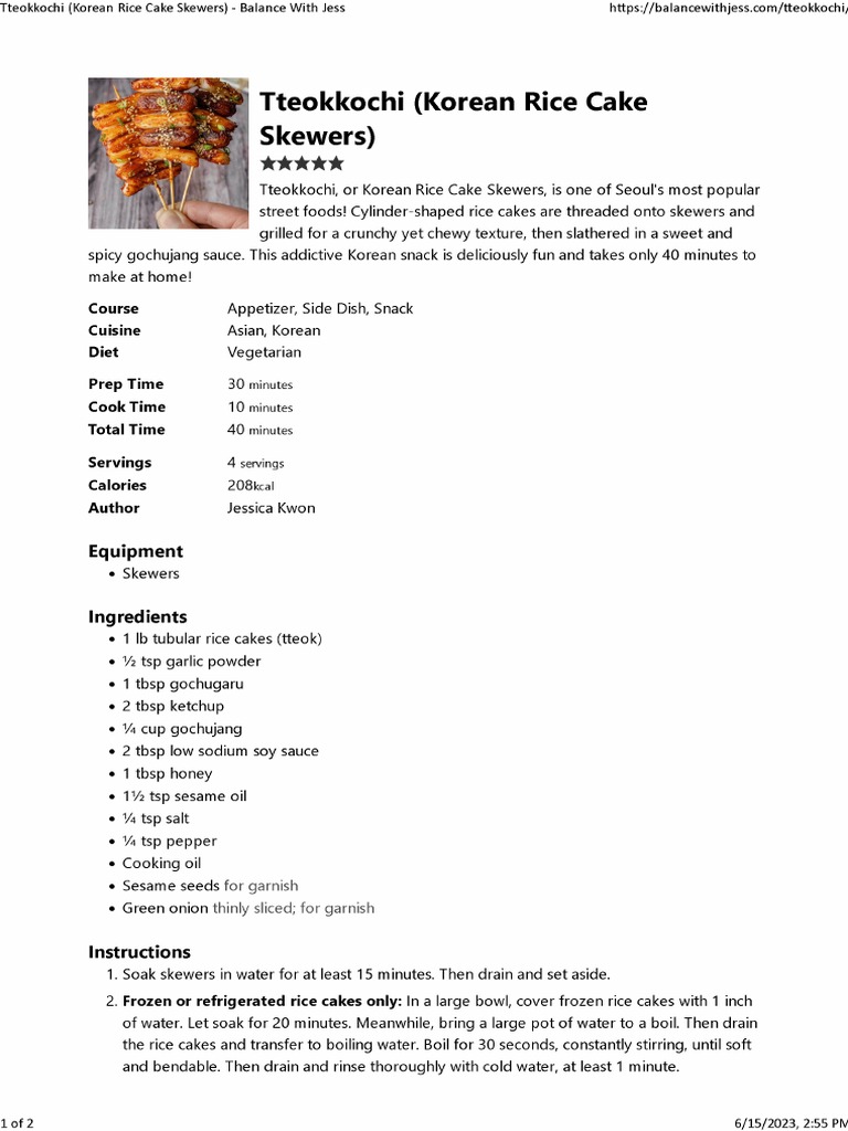 Tteokkochi (Korean Rice Cake Skewers) | PDF | Korean Cuisine | Fat Tteokkochi (Korean Rice Cake Skewers) | PDF | Korean Cuisine | Fat