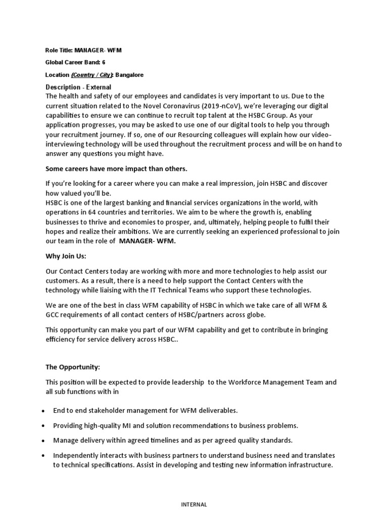 JD Manager-WFM | PDF | Recruitment | Hsbc