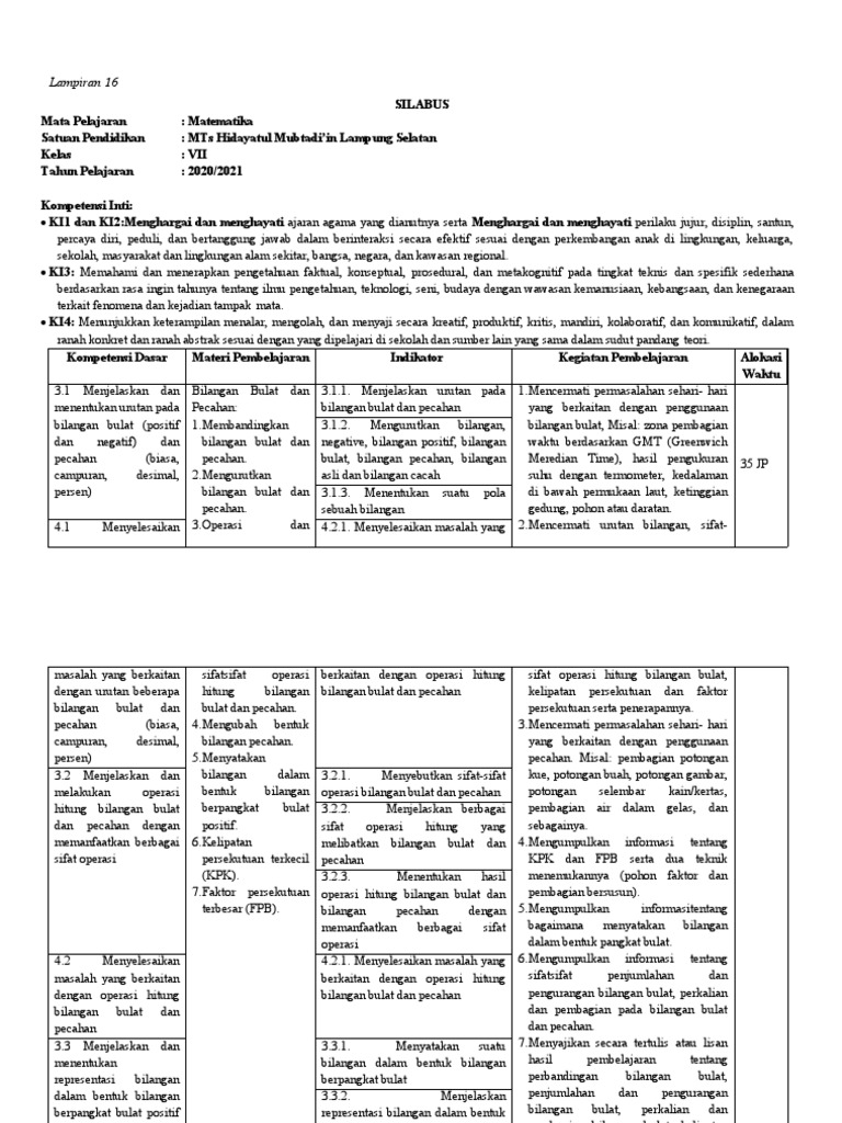 Lampiran 16 SILABUS ARITMATIKA SOSIAL | PDF