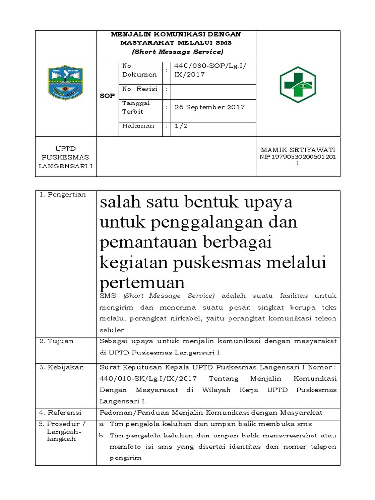 1.1.1.3 Sop SMS | PDF