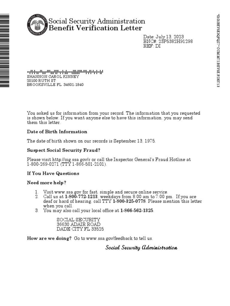 Benefit Verification Letter | PDF