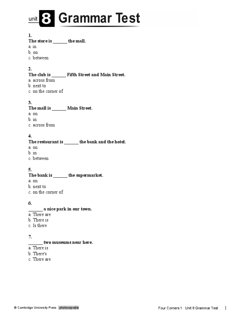 Four Corners 2e Level 1 Unit 08 Grammar Test | PDF | Urban Planning ...