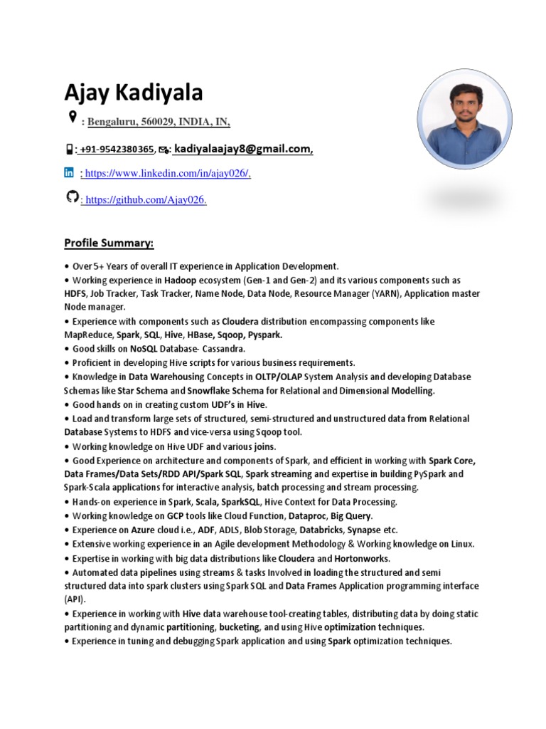 Ajay Kadiyala Resume 2023 PDF | Download Free PDF | Apache Spark | Apache Hadoop