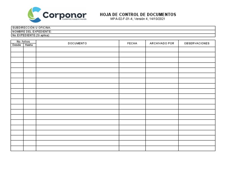 MPA-02-F-01-4 HOJA CONTROL DOCUMENTOS v4 | PDF