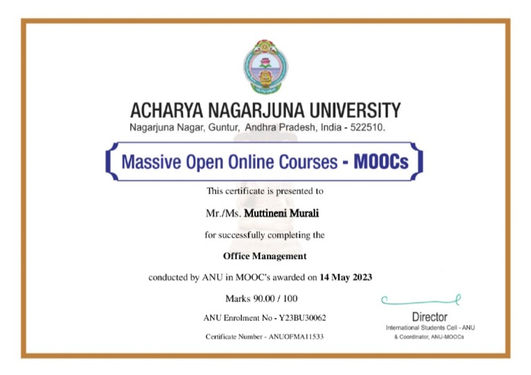 Office Management Course Completion Certificate | PDF