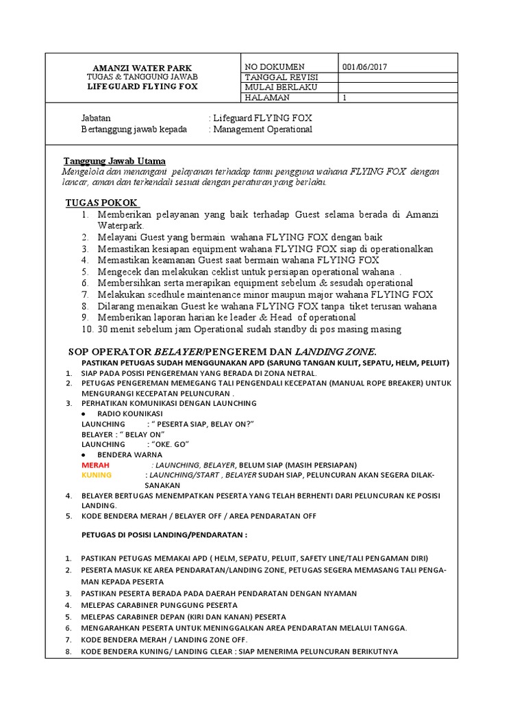 Tugas Lifeguard Wahana Flying Fox | PDF