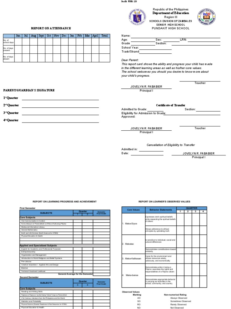 Shs Form 138 | PDF | Science | Learning