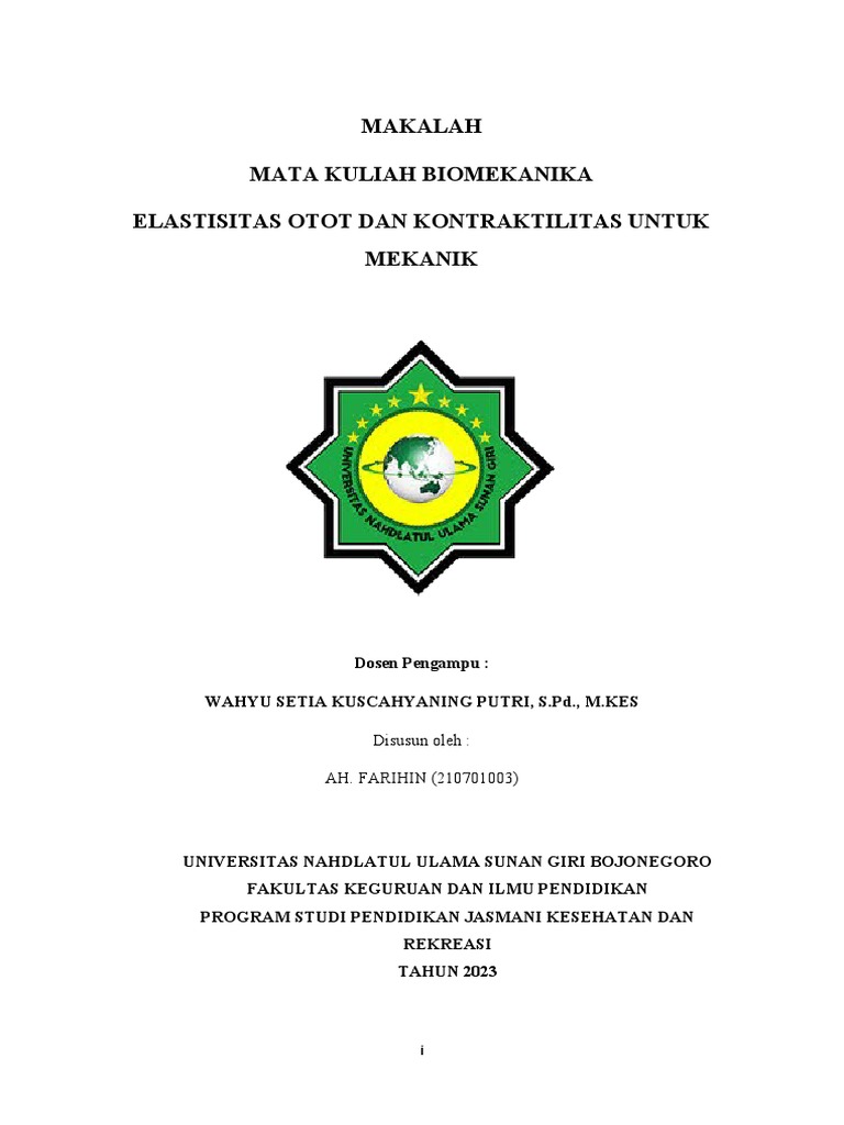Ah. Farihin 210701003 Elastisitas Otot Dan Kontraktilitas Untuk Mekanik ...