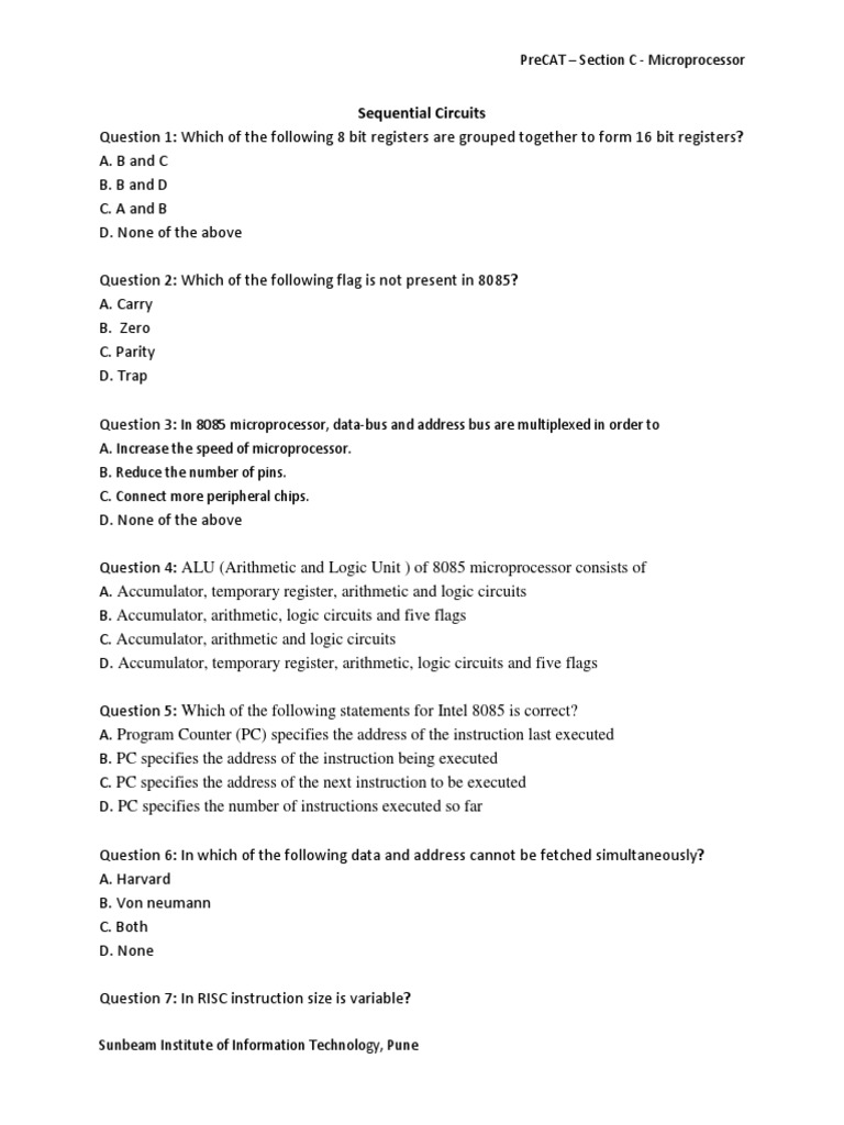 Section C - Microprocessor MCQ | PDF | Central Processing Unit | Electronic Design