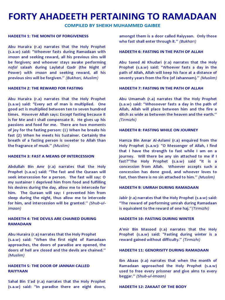 40 Hadiths on Ramadan by Sheikh Gaibee | PDF | Hadith | Muhammad