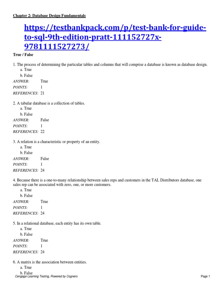 Guide To SQL 9th Edition by Pratt Last Test Bank | PDF | Relational ...