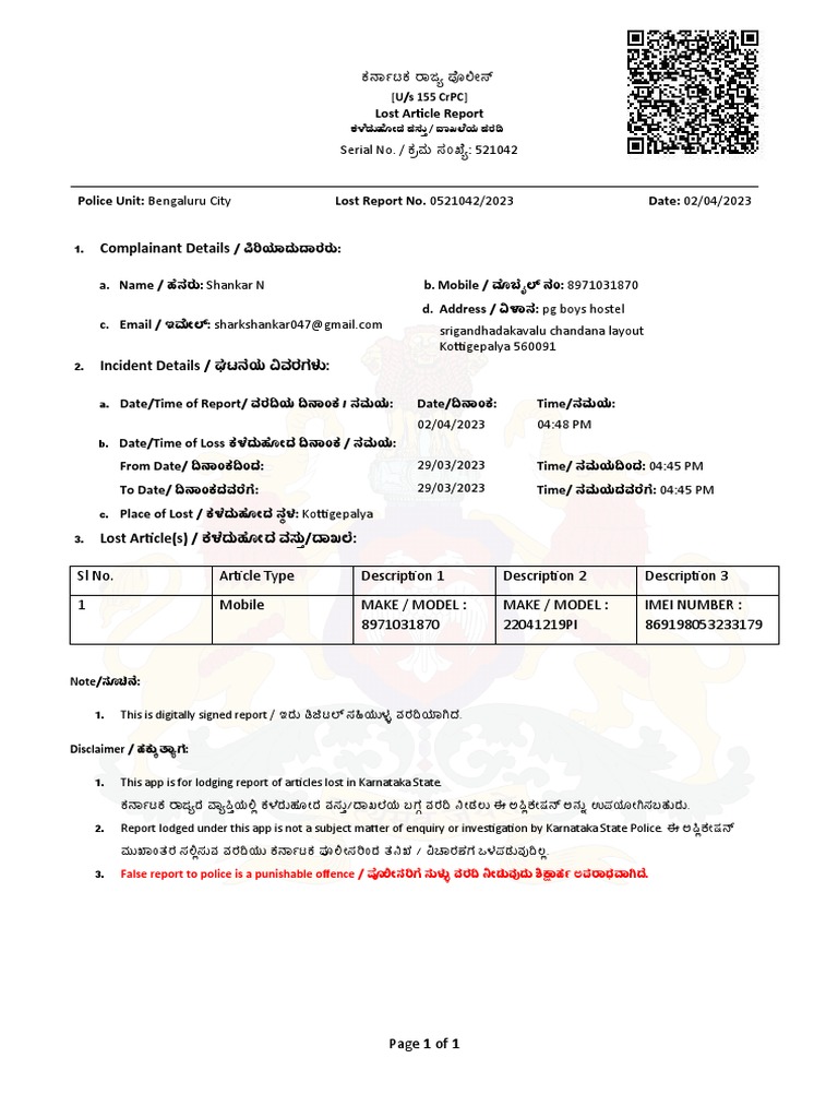Lost Report | PDF