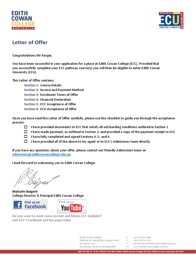 Offer Letter | PDF | Fee | Travel Visa