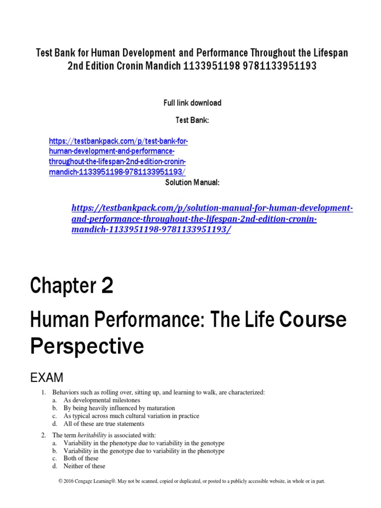 Human Development and Performance Throughout The Lifespan 2nd Edition ...