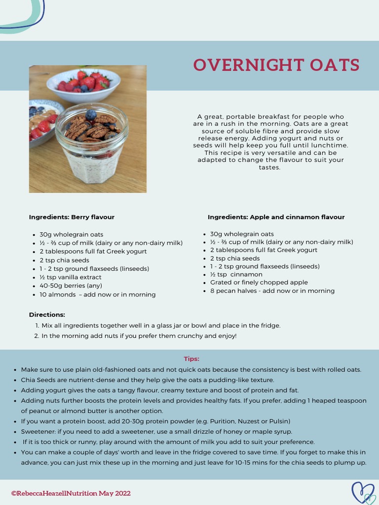 Overnight Oats | PDF | Yogurt | Foods