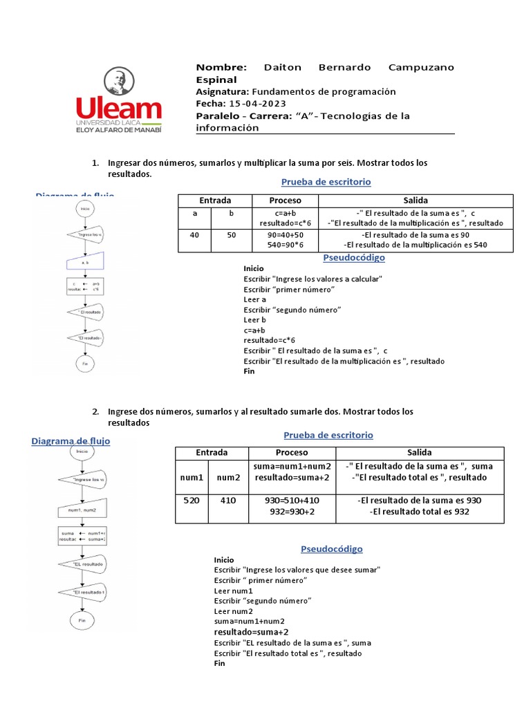 Tarea #1 DFD Programación | PDF | Multiplicación | Informática
