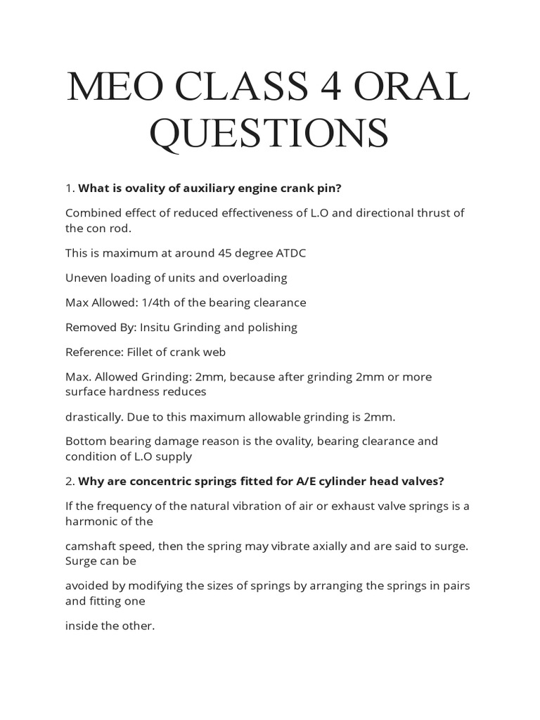 Meo Class 4 Oral Questions | PDF | Internal Combustion Engine | Piston
