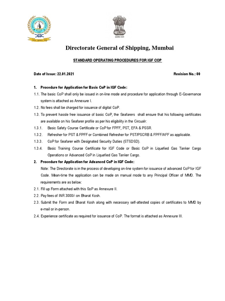 Standard Operating Procedures For Igf Cop-25-01-21 | PDF | Shipping