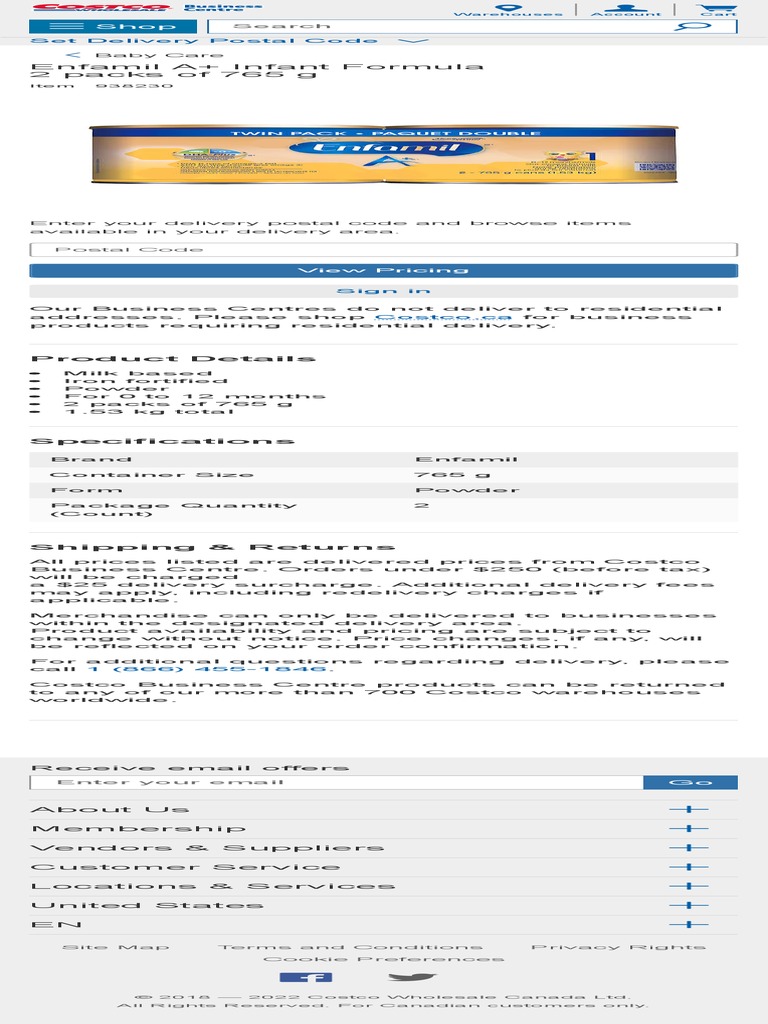 Enfamil A+ Infant Formula, 2 Packs of 765 G Costco | PDF