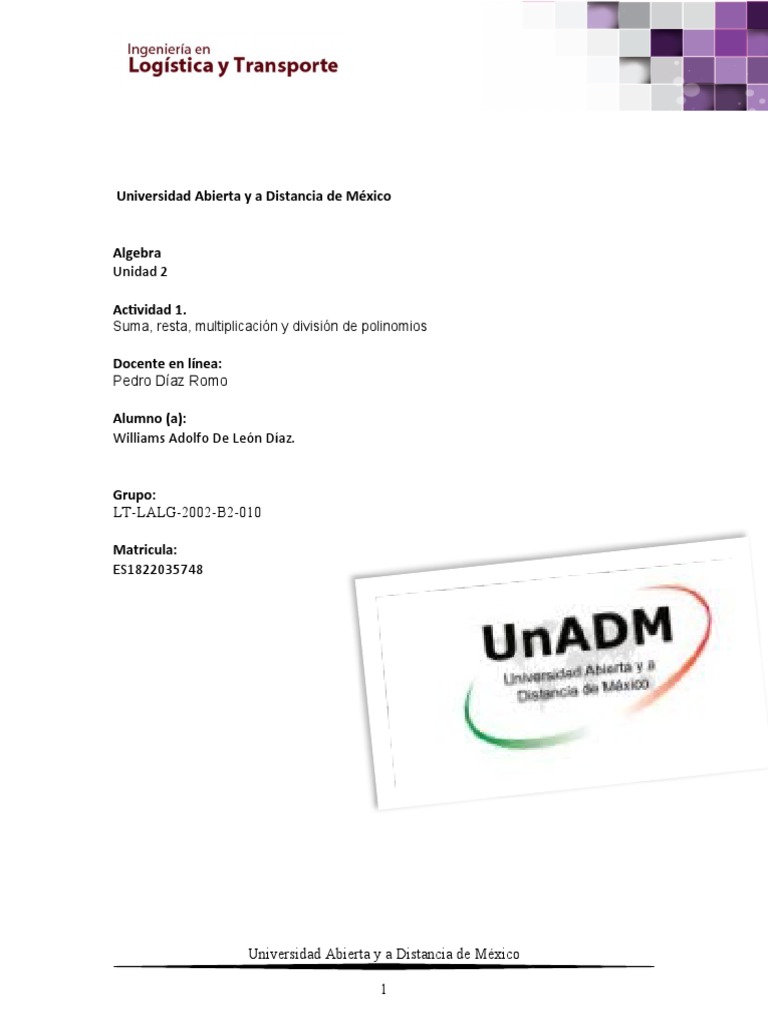 Lalg U2 A1 Widd | PDF | Polinomio | Álgebra abstracta