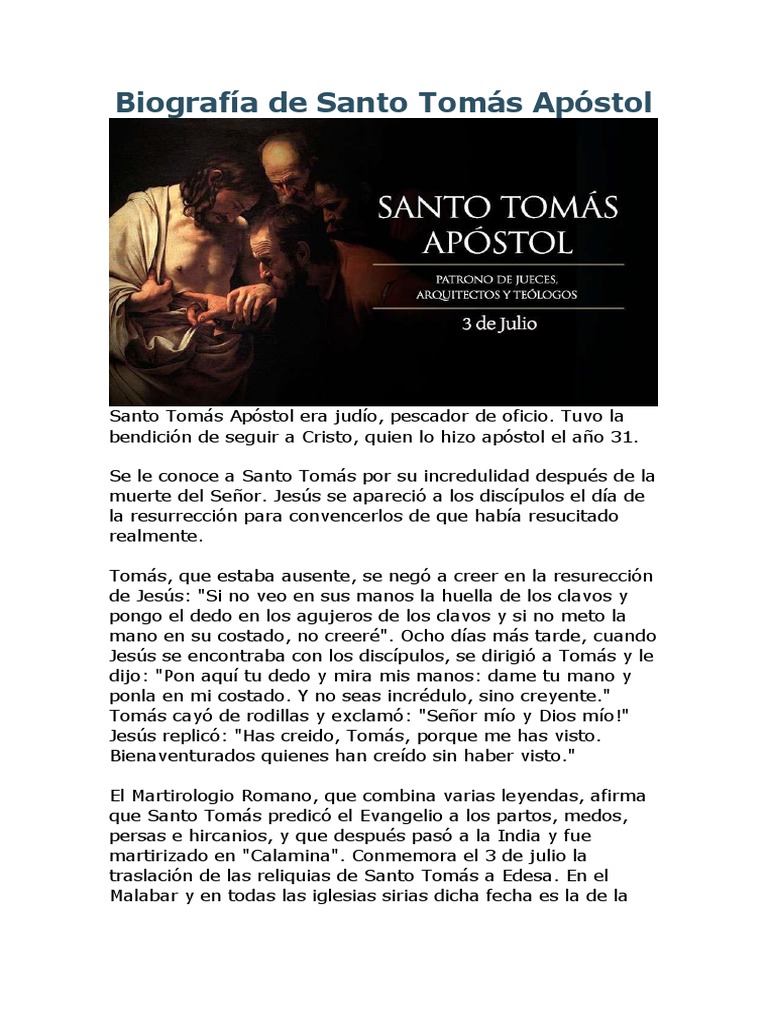 Biografía de Santo Tomás Apóstol | PDF