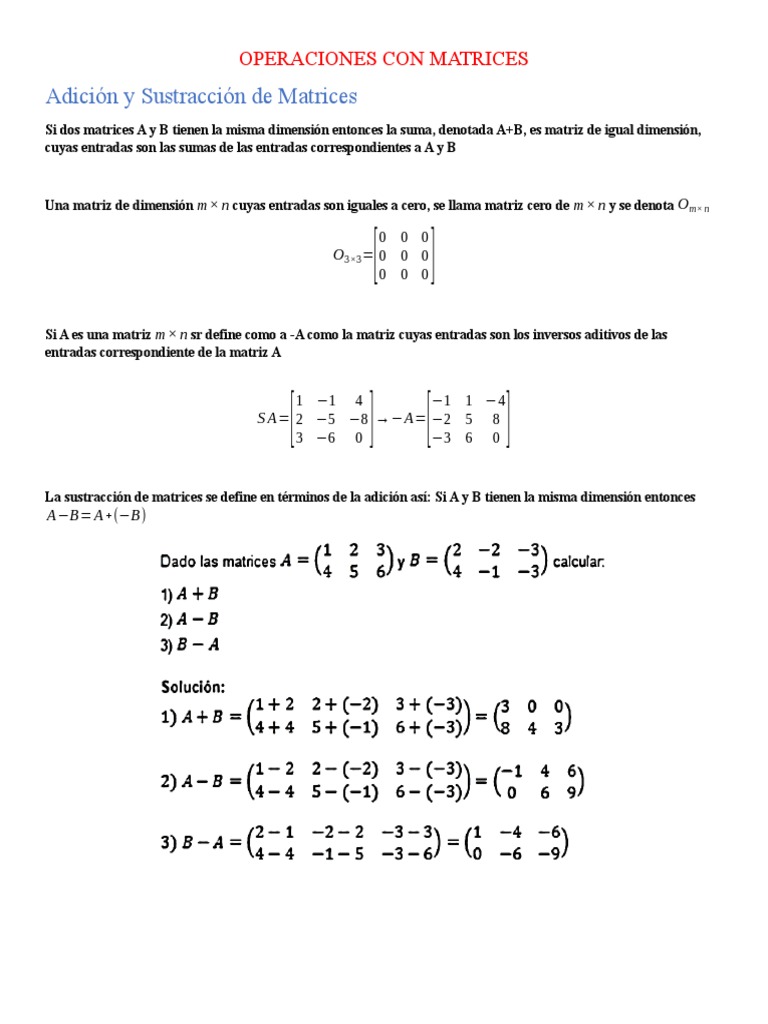 Operaciones Con Matrices SRM | PDF | Matriz (Matemáticas) | Multiplicación