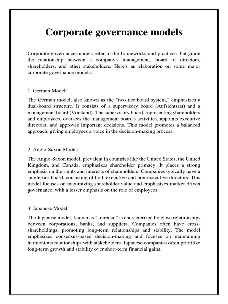 Corporate Governance Models | PDF | Corporate Governance | Governance