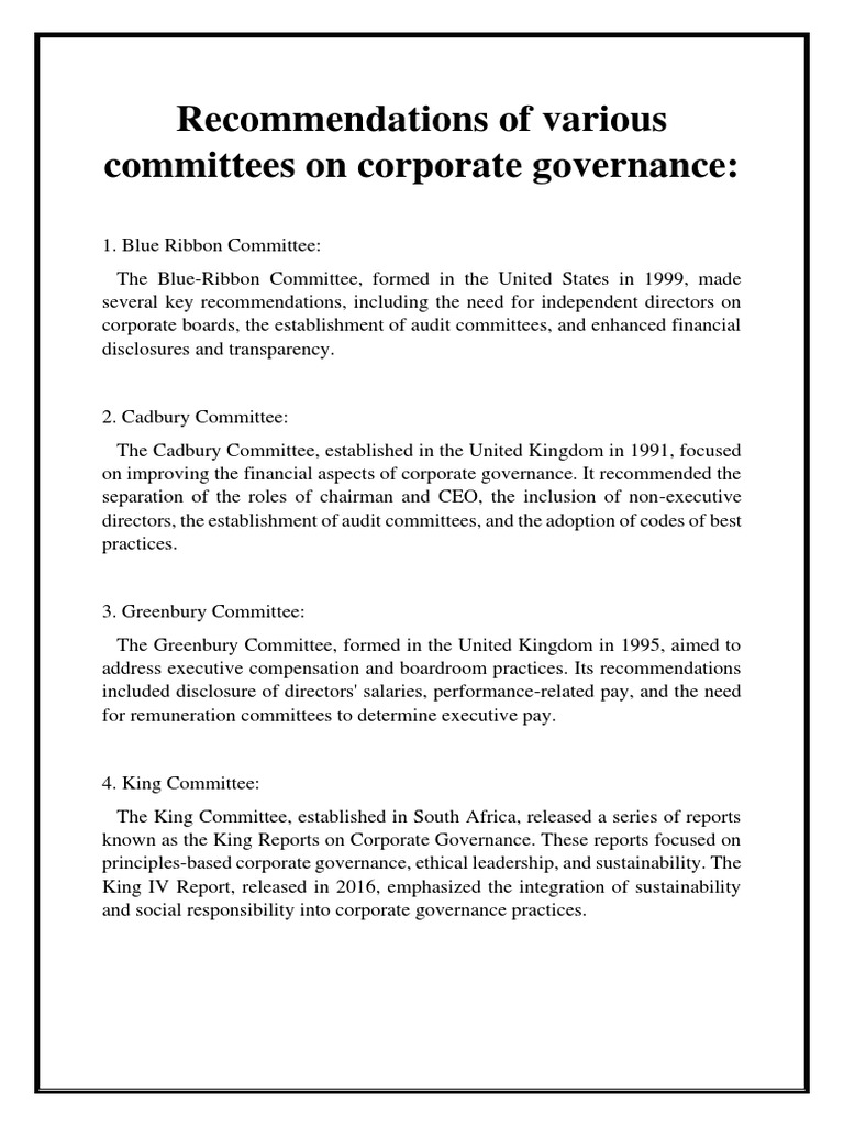 Corporate Governance Recommendations Overview | PDF | Corporate ...