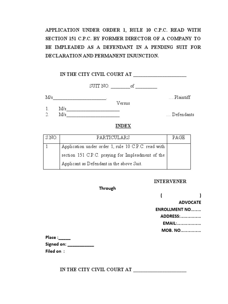 ORDER 1, RULE 10 C.P.C. READ WITH SECTION 151 C.P.C. BY FORMER DIRECTOR ...
