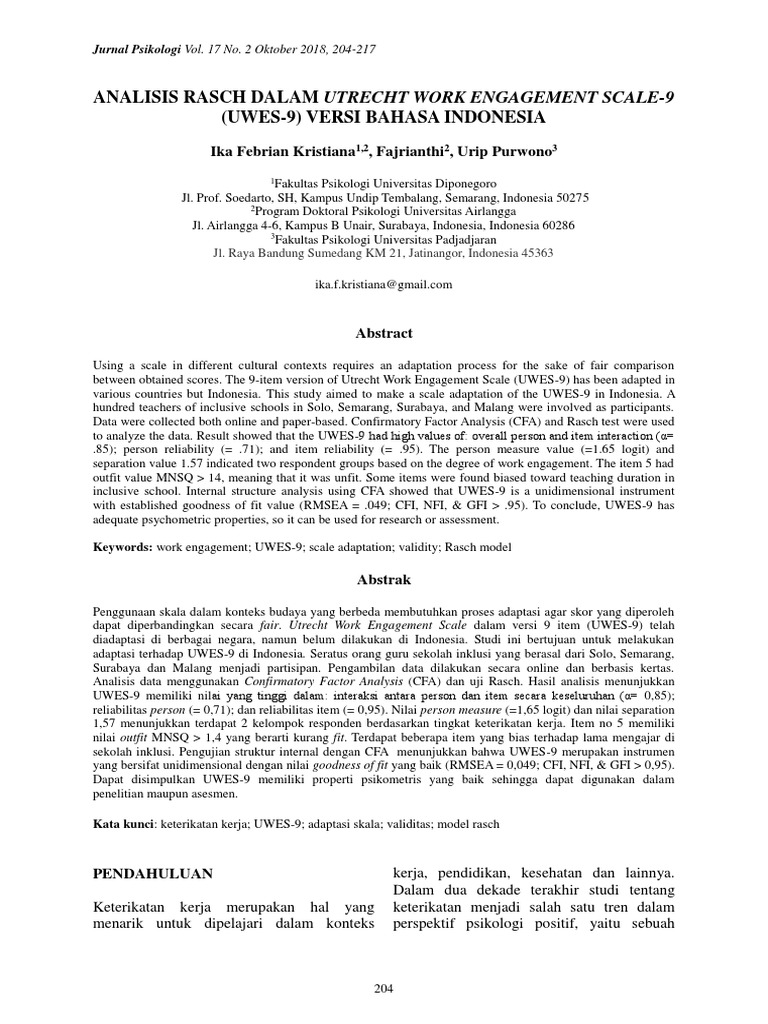 Analisis Rasch Dalam Utrecht Work Engagement Scale | PDF | Statistics ...