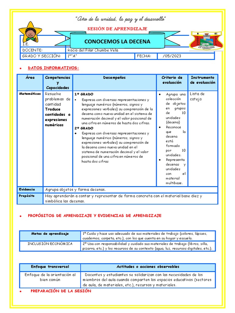 Iii E3 Sesión D4 Mat Conocemos La Decena | PDF | Evaluación | Aprendizaje Iii E3 Sesión D4 Mat Conocemos La Decena | PDF | Evaluación | Aprendizaje