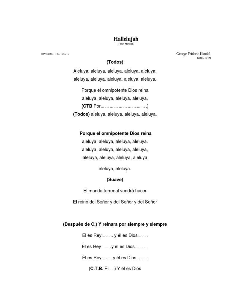Letra del Aleluya de Haendel en Español | PDF