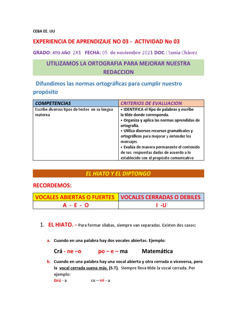 Exp. de Apren. Ortograf. 4to Año 5-11 | PDF | Vocal | Comunicación humana