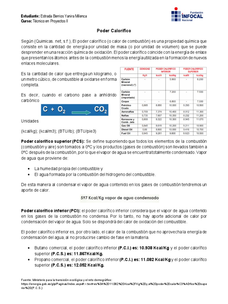 Poder Calorífico | PDF | Combustibles | Combustión