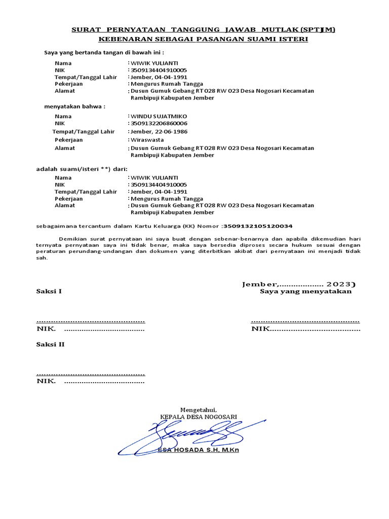 Sptjm-Suami Istri Niir | PDF