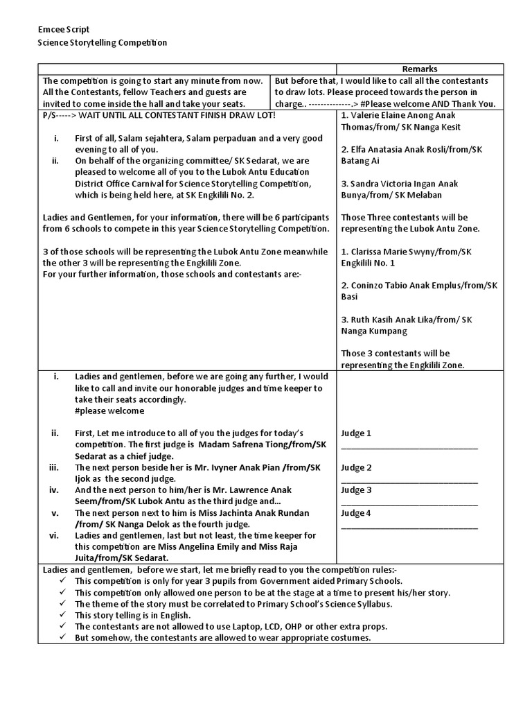 Emcee Script for Science Competition | PDF | Home & Garden