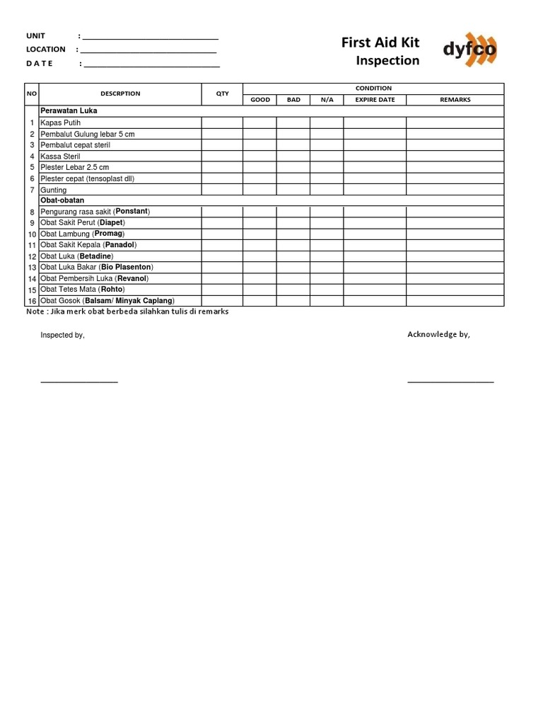 First Aid Kit Inspection Form | PDF