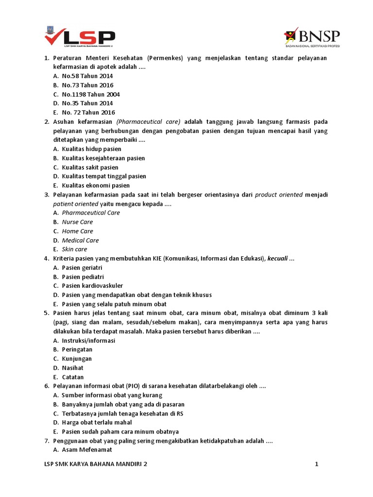 Soal Teori Usk Farmasi Tipe 2 | PDF
