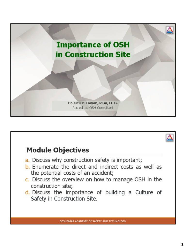 Module 1 - Importance of OSH in Construction Site - Ver2020-R0 | PDF ...