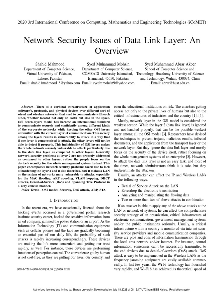 Network Security Issues of Data Link Layer An Overview | Download Free ... Network Security Issues of Data Link Layer An Overview | Download Free ...