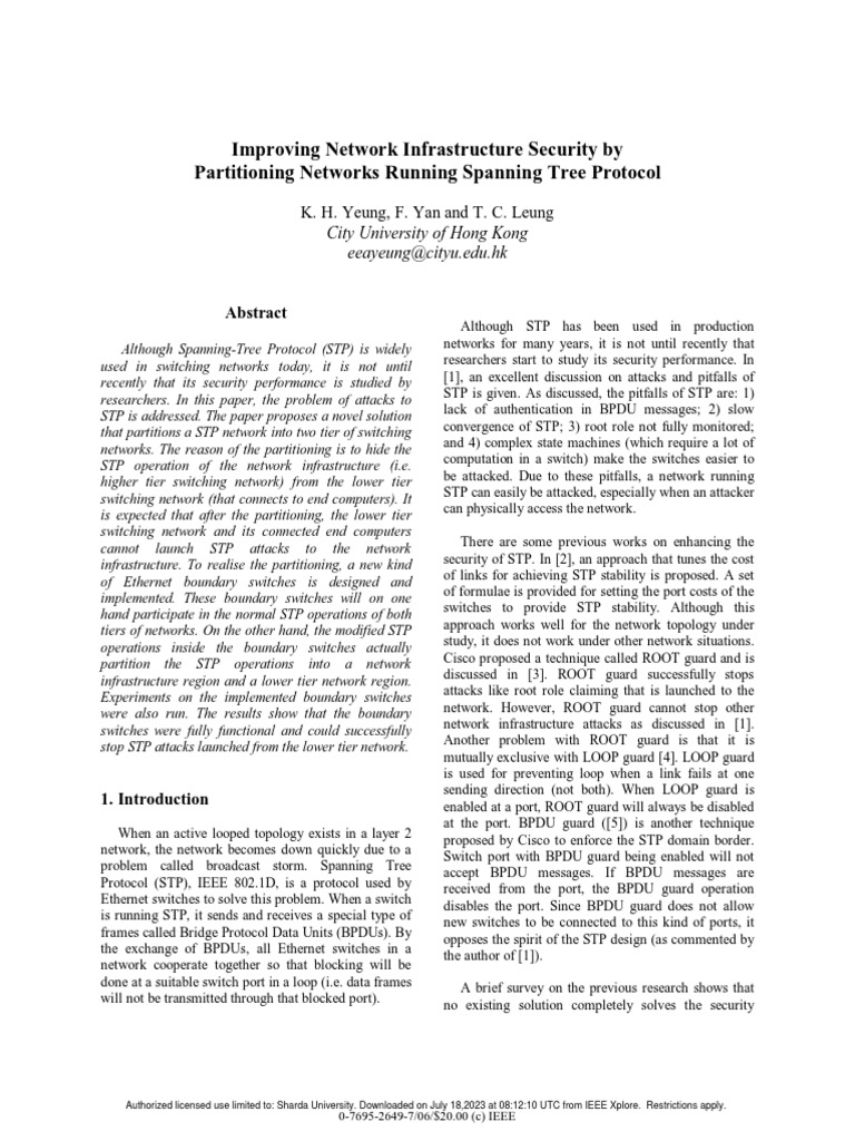 Improving Network Infrastructure Security by Partitioning Networks Running Spanning Tree ...