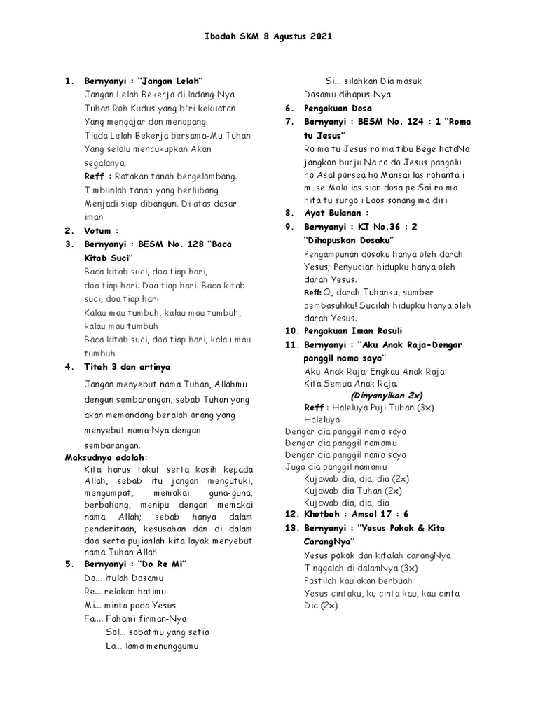 Ibadah SKM 8 Agustus 2021 | PDF
