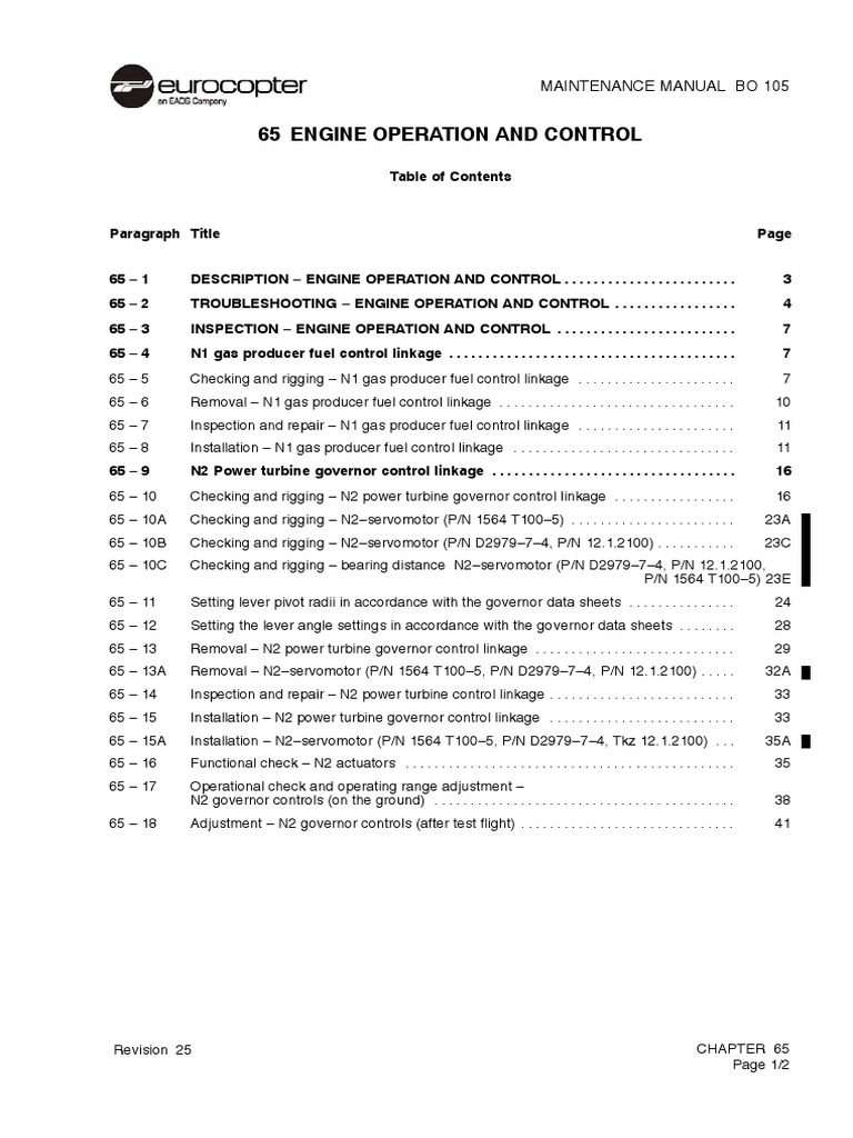 65 Engine Operation and Control: Maintenance Manual Bo 105 | PDF ...