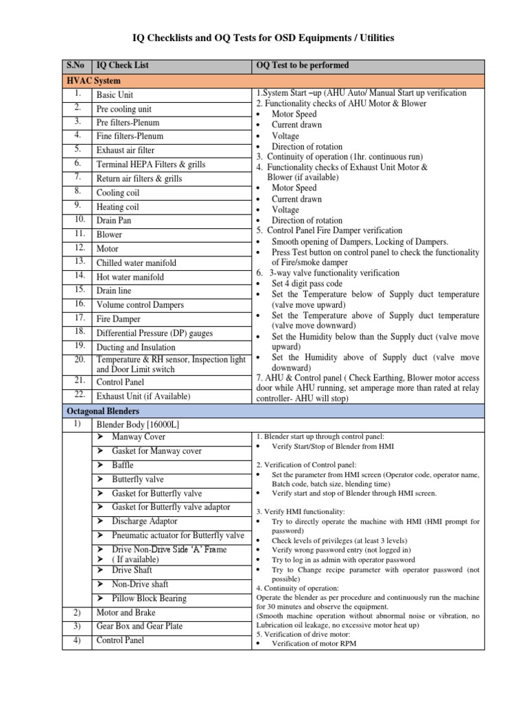IQ and OQ Tests for OSD Equipment | PDF | Electric Motor | Verification ...