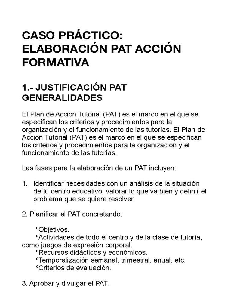 Plan De Accion Tutorial Pat Pdf Pdf Evaluación Enseñando
