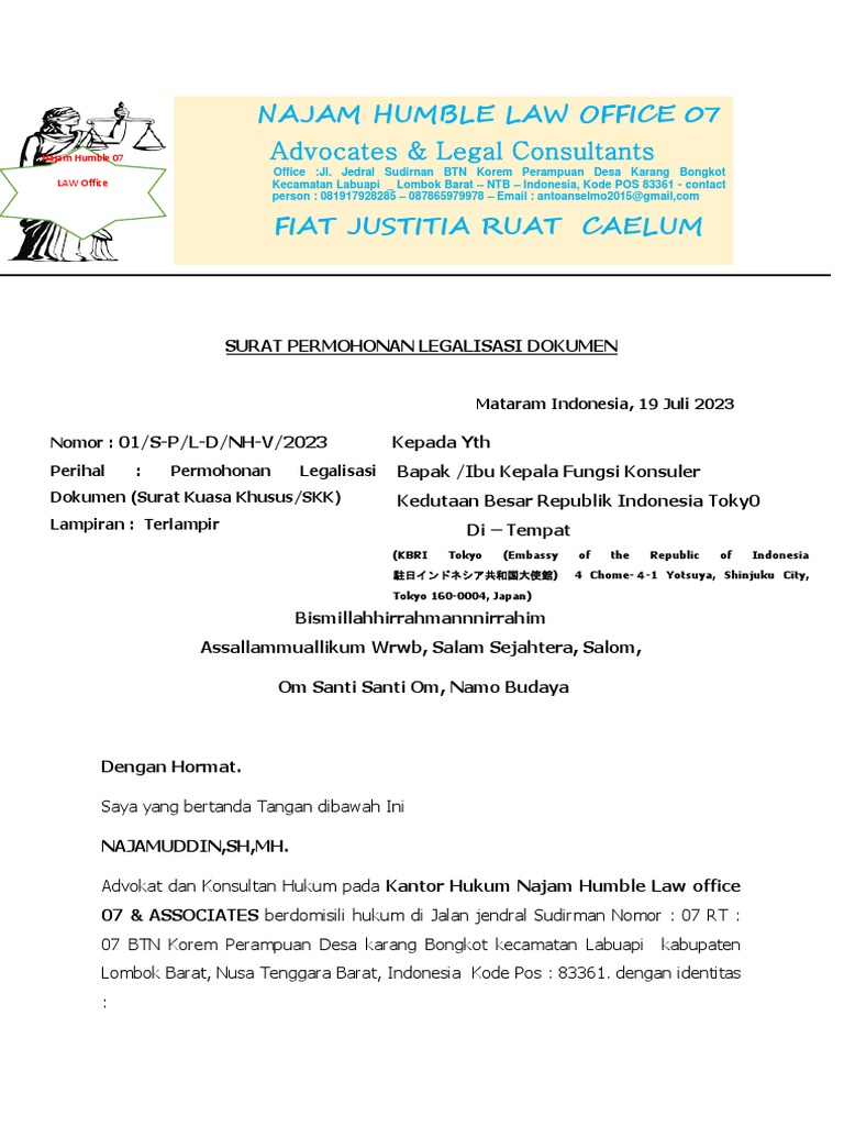 Permohonan Legalisasi Dokumen kBRI Tokyo | PDF