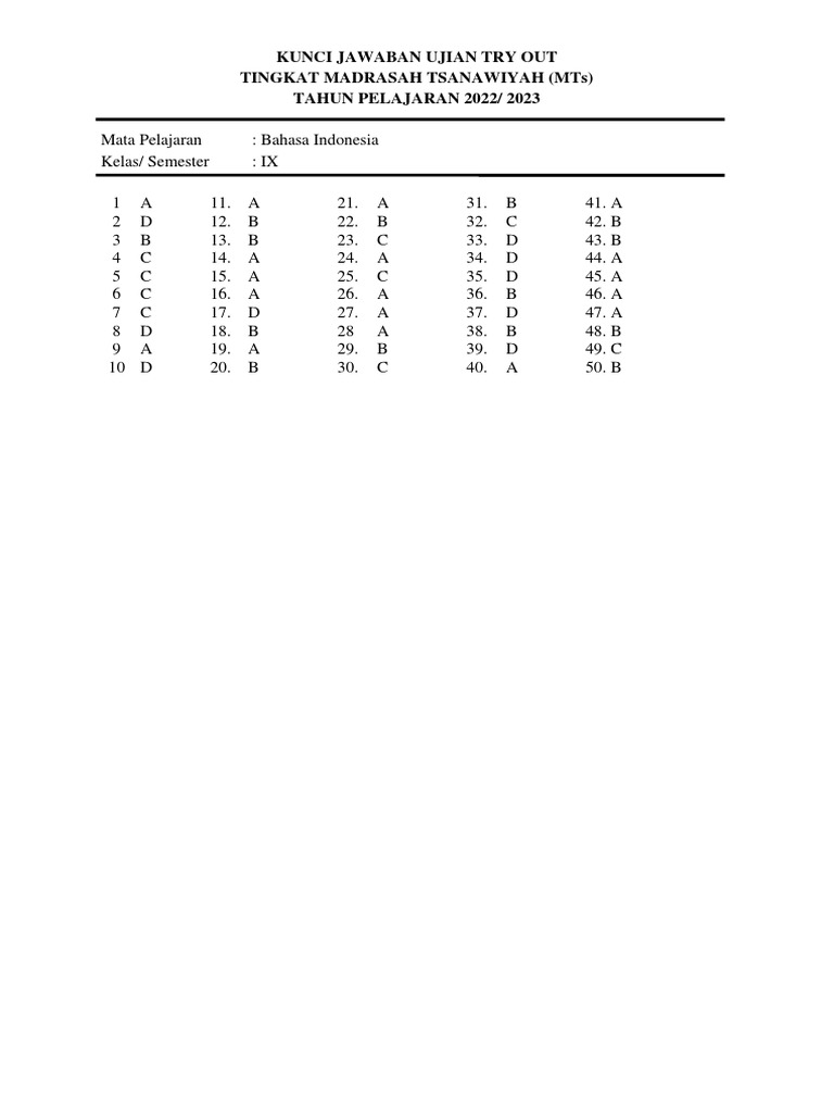Kunci Jawaban Try Out | PDF